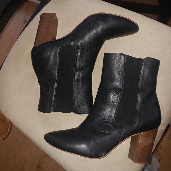 Anthropologie | Shoes | Nina Payne Anthro Black Leather Block Heel Boot ...